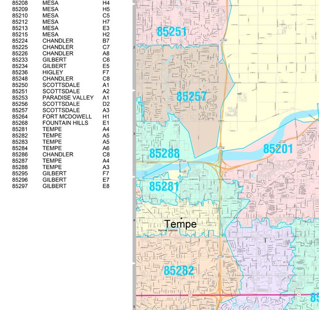 Color Cast Zip Code Style Wall Map of Mesa, AZ by Market Maps ...