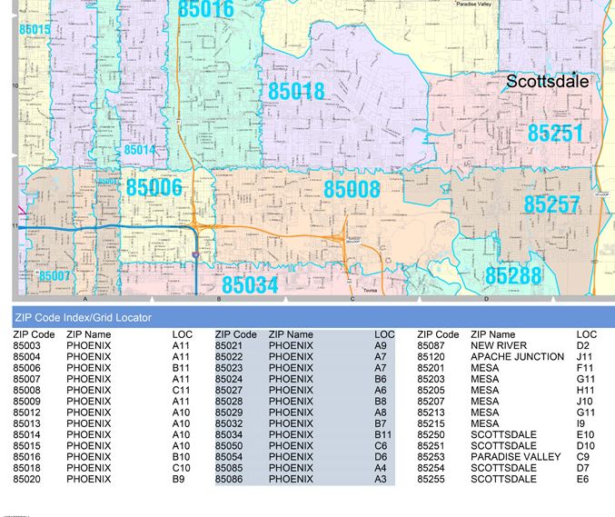 Color Cast Zip Code Style Wall Map of Scottsdale, AZ by Market Maps ...