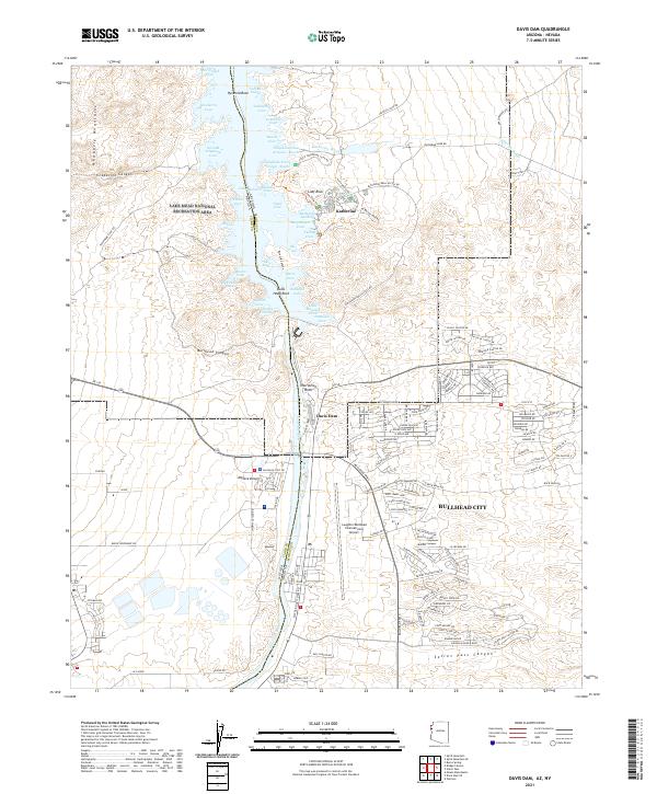 US Topo 7.5-minute map for Davis Dam AZNV – American Map Store