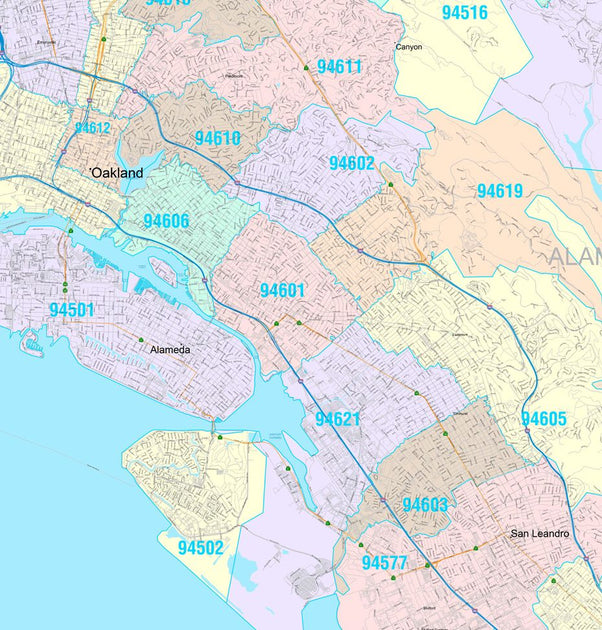 Colorcast Zip Code Style Wall Map of Oakland, CA by Market Maps ...