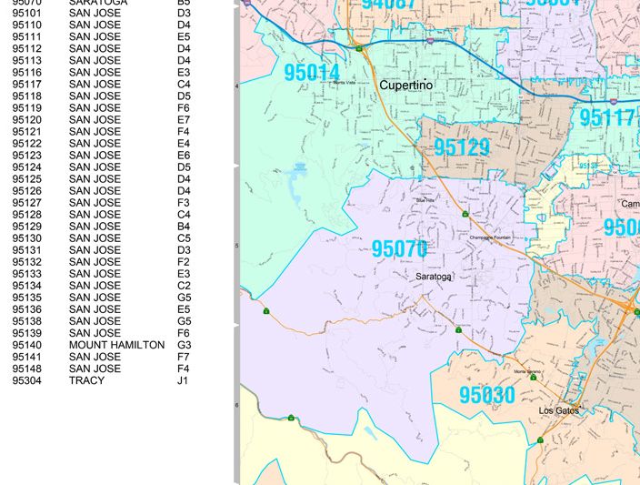 Colorcast Zip Code Style Wall Map of San Jose, CA by Market Maps ...