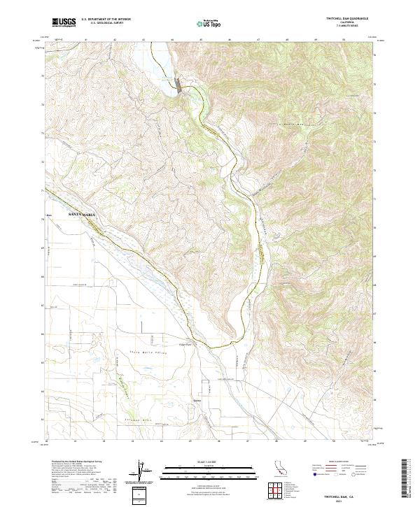 US Topo 7.5-minute map for Twitchell Dam CA – American Map Store