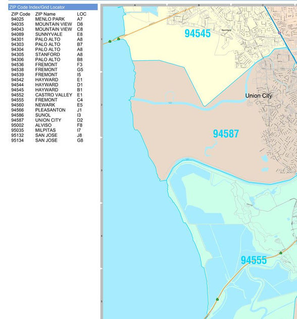 Colorcast Zip Code Style Wall Map of Fremont, CA by Market Maps ...