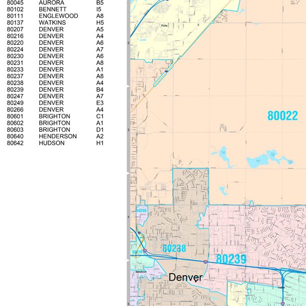 Color Cast Zip Code Style Wall Map of Aurora, CO by Market Maps ...