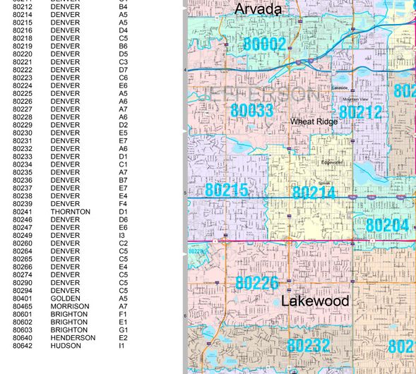 Color Cast Zip Code Style Wall Map of Denver, CO by Market Maps ...