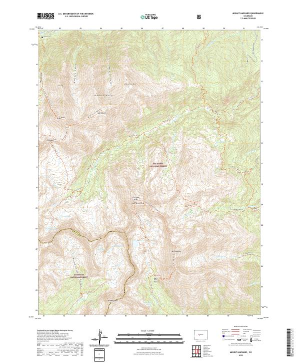 US Topo 7.5-minute map for Mount Harvard CO – American Map Store