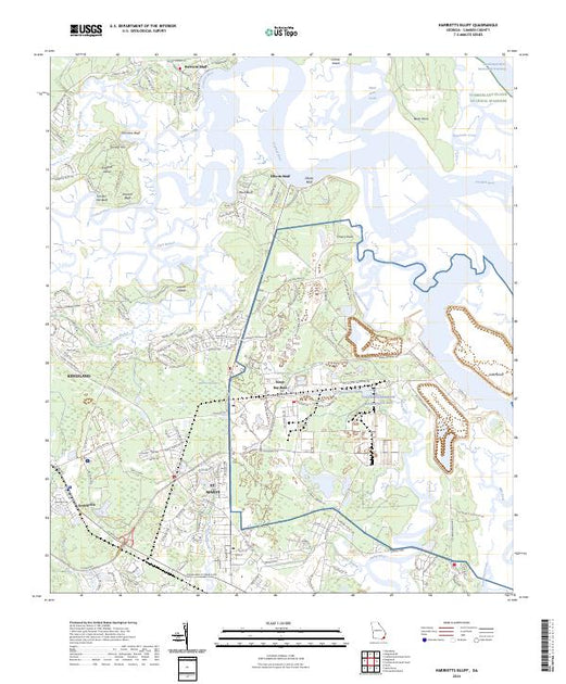 US Topo 7.5-minute map for Harrietts Bluff GA – American Map Store