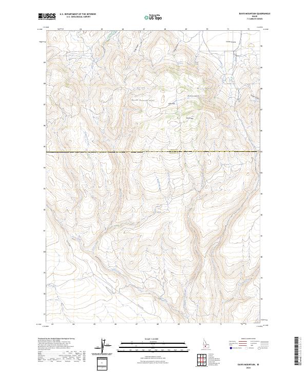 US Topo 7.5-minute map for Davis Mountain ID – American Map Store