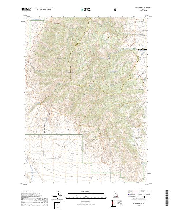 US Topo 7.5-minute map for Elkhorn Peak ID – American Map Store