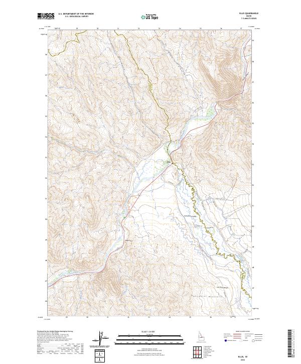 US Topo 7.5-minute map for Ellis ID – American Map Store