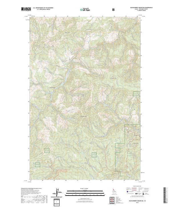 US Topo 7.5-minute map for Huckleberry Mountain ID – American Map Store