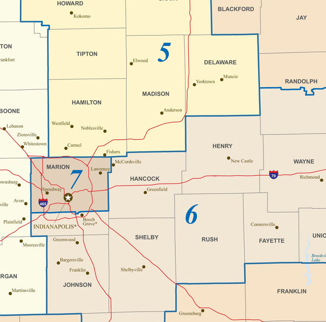 Indiana Congressional District Wall Map – American Map Store