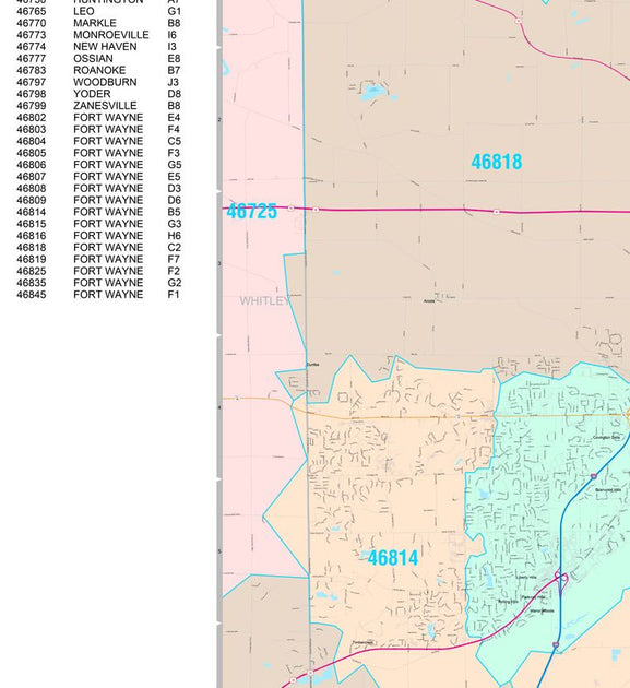 Colorcast Zip Code Style Wall Map of Fort Wayne, IN. by Market Maps ...