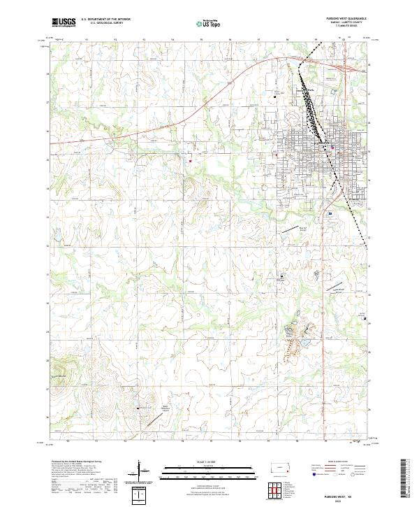 US Topo 7.5-minute map for Parsons West KS – American Map Store