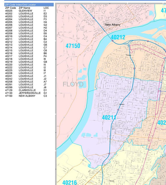 Colorcast Zip Code Style Wall Map of Louisville, KY. by Market Maps ...