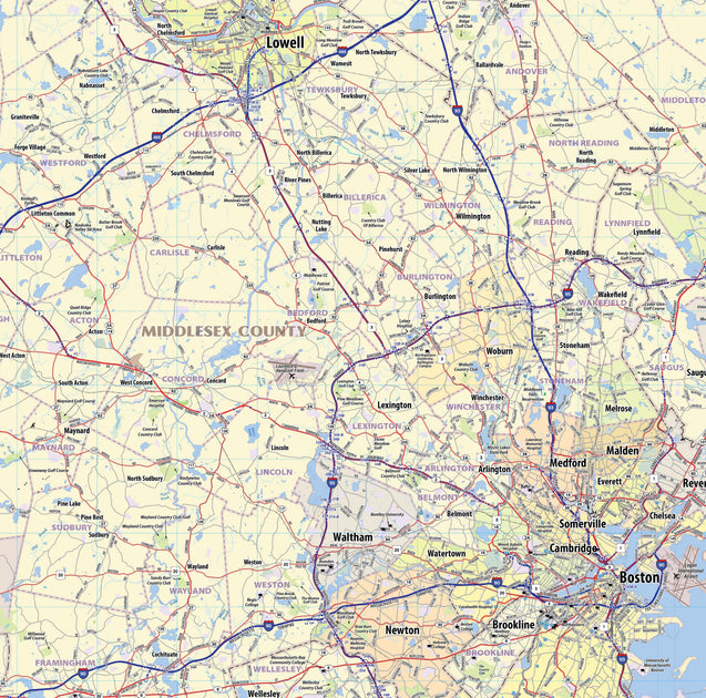 Boston Metro Area Wall Map – American Map Store