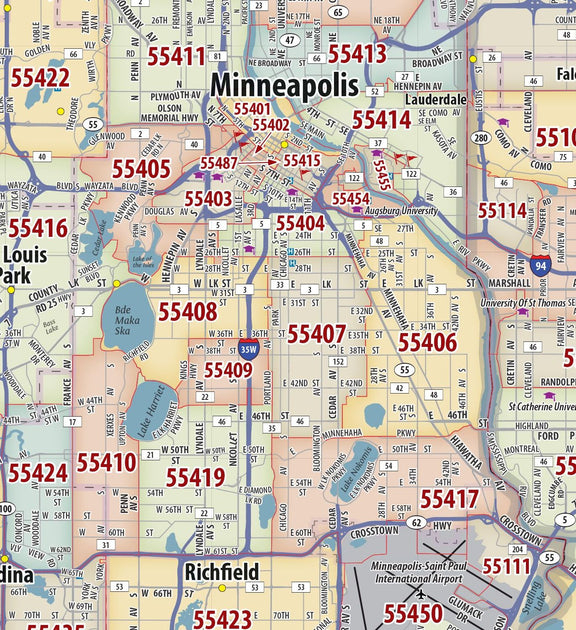 Minneapolis - St Paul Area Zip Code Map – American Map Store