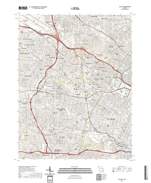 USGS US Topo 7.5-minute map for Clayton MO 2021 – American Map Store