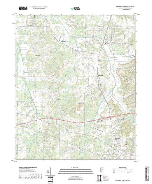 US Topo 7.5-minute map for Northwest Pontotoc MS – American Map Store