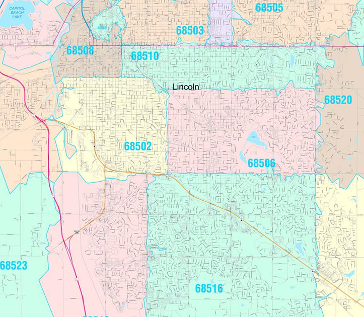 Colorcast Zip Code Style Wall Map of Lincoln, NE by Market Maps ...