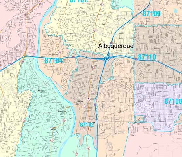 Color Cast Zip Code Style Wall Map of Albuquerque by Market Maps ...