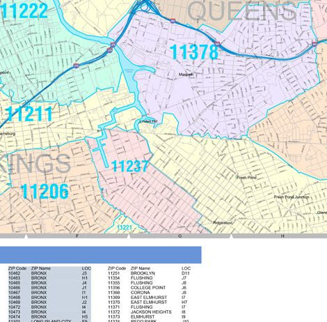 Color Cast Zip Code Style Wall Map of New York, NY by Market Maps ...