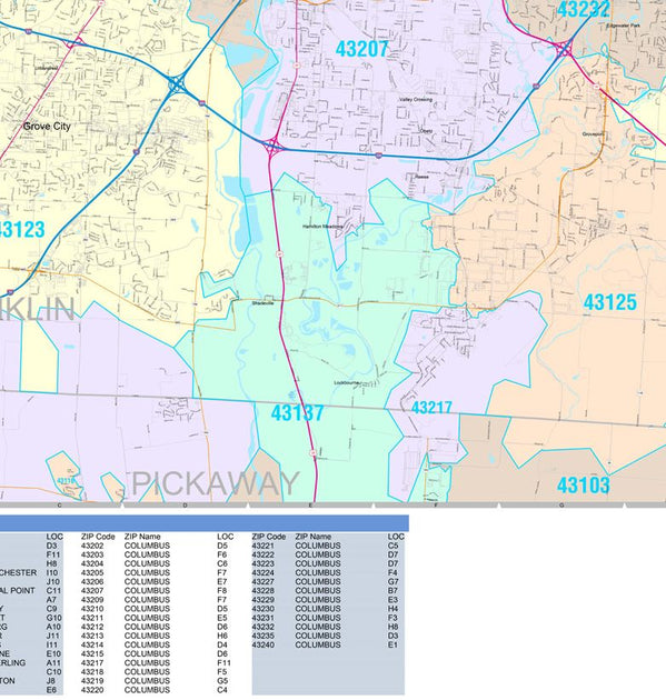 Color Cast Zip Code Style Wall Map of Columbus, OH by Market Maps ...