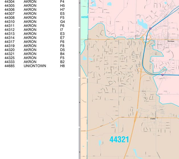 Color Cast Style Wall Map of Akron, Ohio by Market Maps – American Map ...