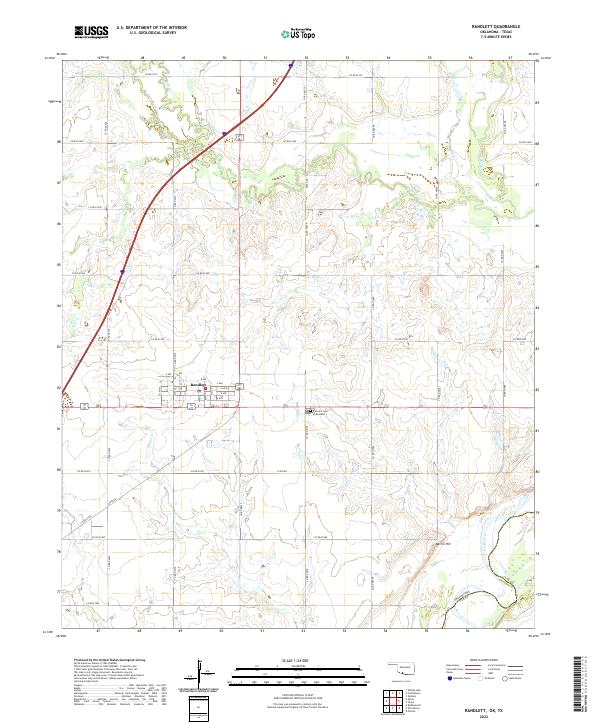 US Topo 7.5-minute map for Randlett OKTX – American Map Store