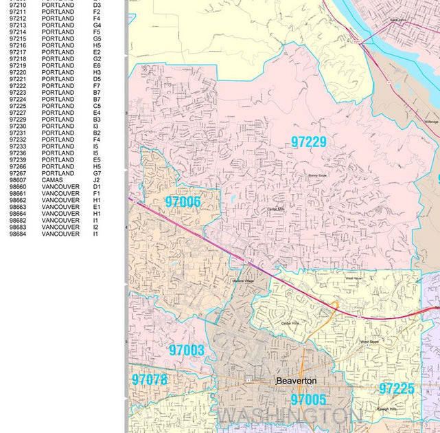 Colorcast Zip Code Style Wall Map of Portland, OR by Market Maps ...
