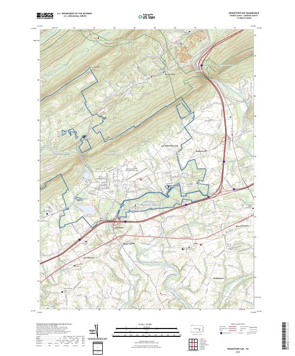US Topo 7.5-minute map for Indiantown Gap PA – American Map Store