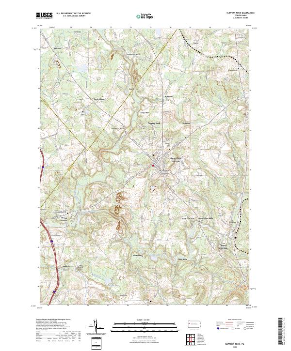 US Topo 7.5-minute map for Slippery Rock PA – American Map Store