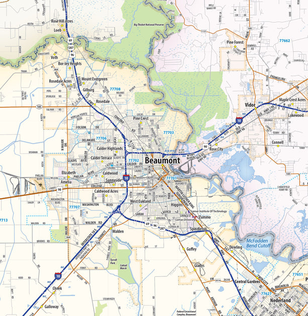 Beaumont, Port Arthur and Lake Charles Area Wall Map – American Map Store
