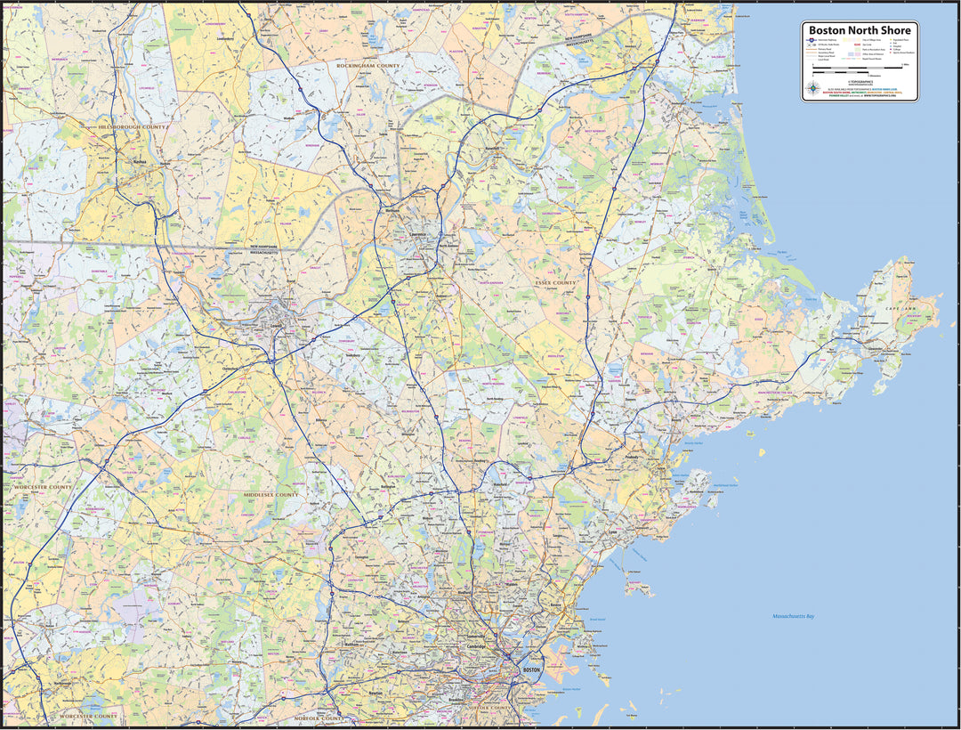 Boston North Shore Area Wall Map – American Map Store
