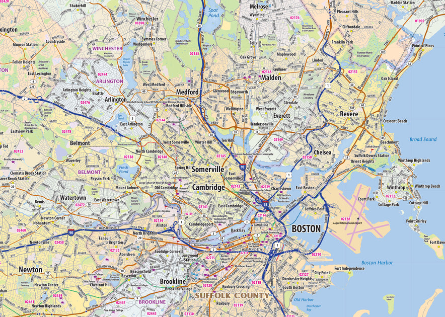 Boston North Shore Area Wall Map – American Map Store