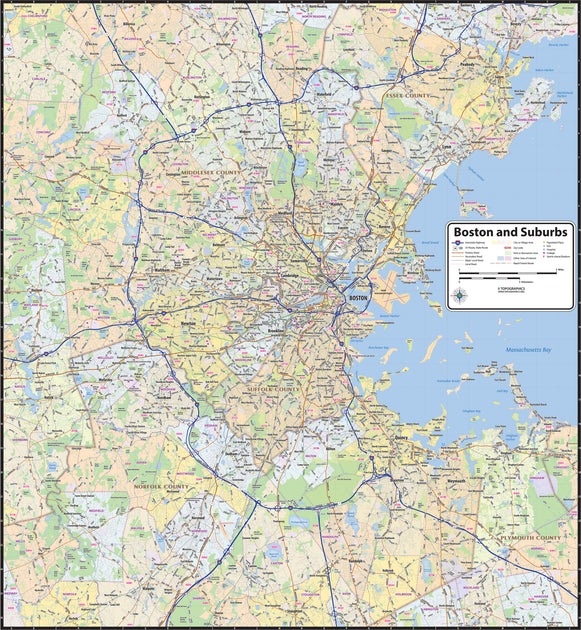 Boston and Suburbs Wall Map – American Map Store