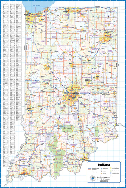 Indiana State Wall Maps – American Map Store