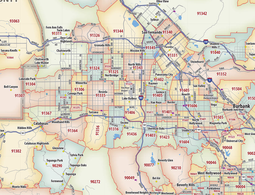 Los Angeles Area Zip Code Map – American Map Store