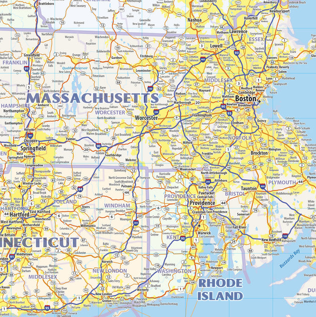 New England Regional Area Wall Map – American Map Store
