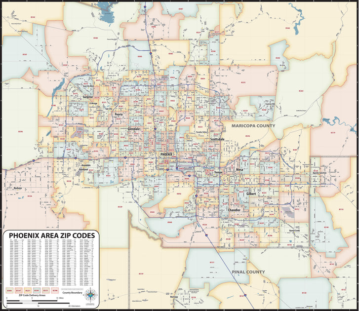 Phoenix Area Zip Code Map – American Map Store