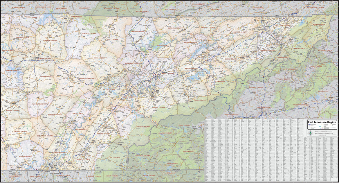 East Tennessee Regional Area Wall Map – American Map Store