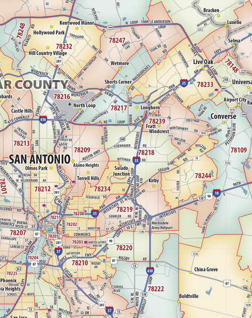 Greater San Antonio Metro Area Zip Code Map – American Map Store