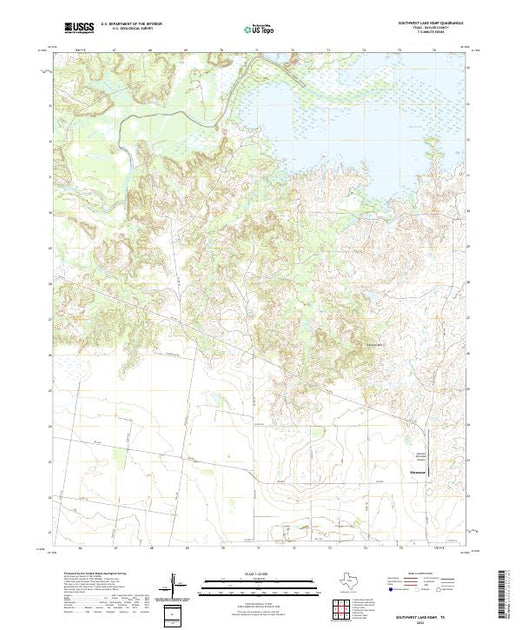 US Topo 7.5-minute map for Southwest Lake Kemp TX – American Map Store