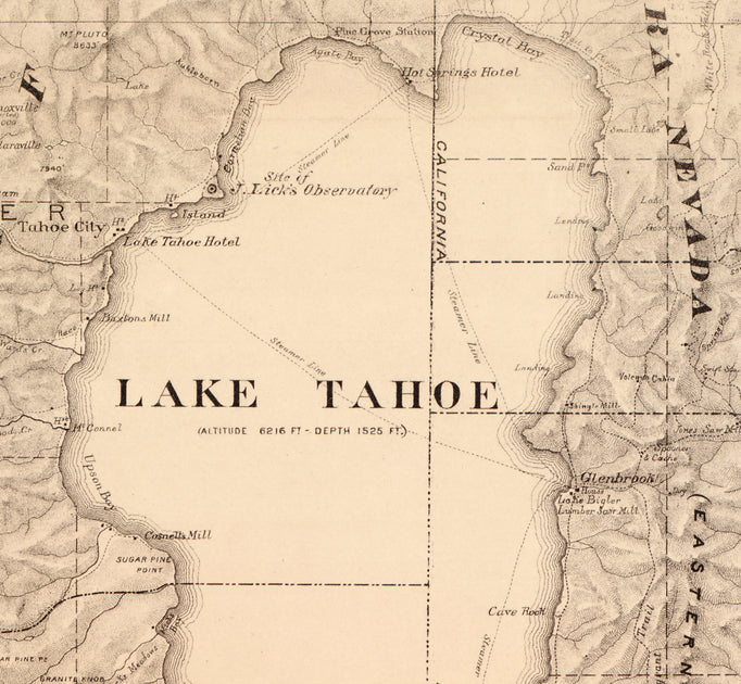 Topographical Map of Lake Tahoe and Surrounding Country, 1874 ...