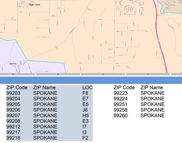 Color Cast Zip Code Style Wall Map of Spokane, WA by Market Maps ...