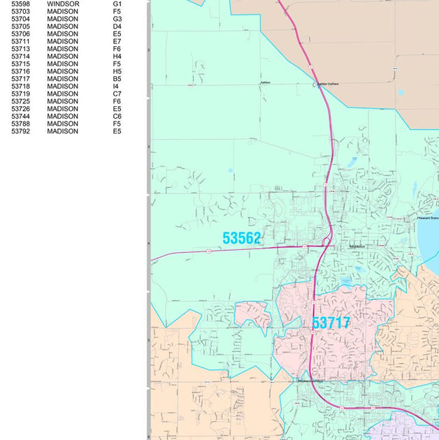 Colorcast Zip Code Style Wall Map of Madison, WI. by Market Maps ...