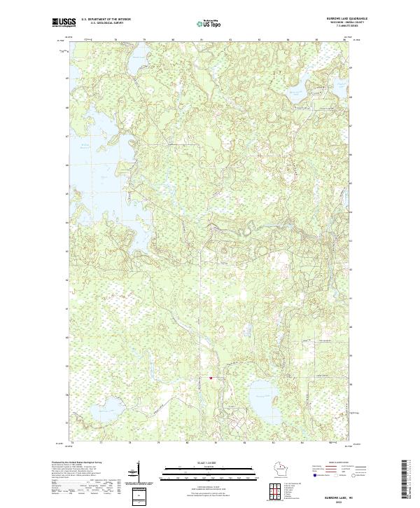 US Topo 7.5-minute map for Burrows Lake WI – American Map Store