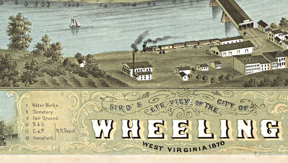 Aerial View of Wheeling, WV 1870 – American Map Store