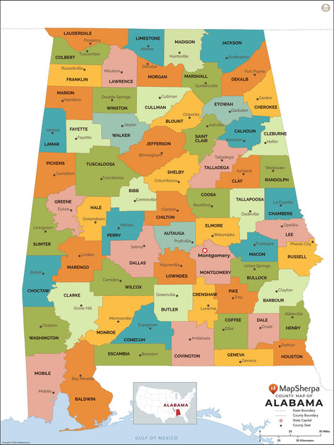 Alabama Counties Map – American Map Store