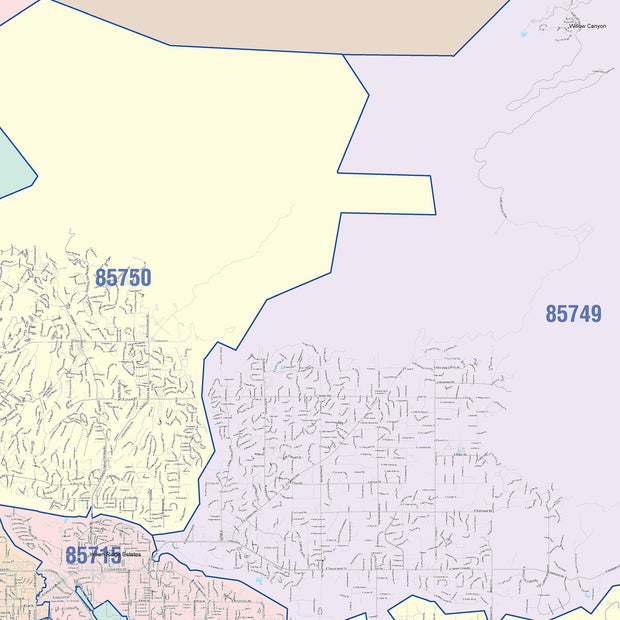 Color Cast Zip Code Style Wall Map of Tucson, AZ – American Map Store